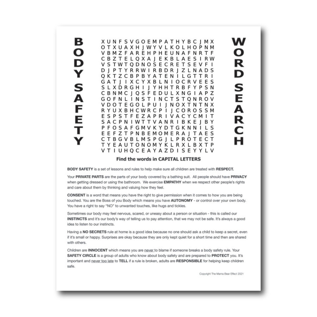 Body Safety Word Search | The Mama Bear Effect